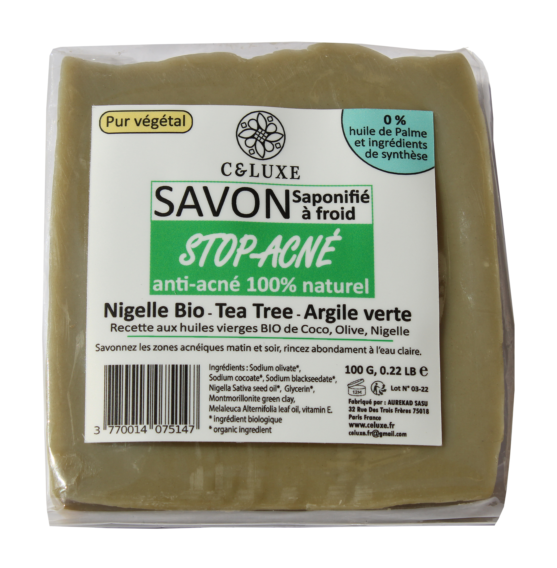 Savon Stop Acné et peaux grasses – Celuxe the natural beauty brand